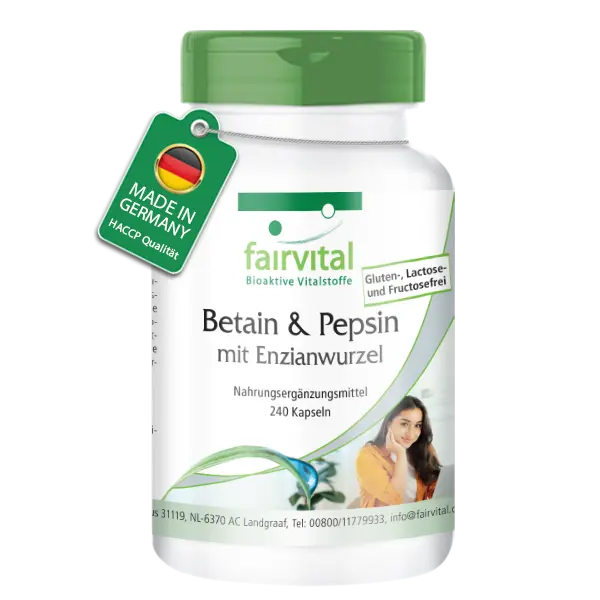 Betain & Pepsin mit Enzianwurzel - 240 Kapseln | Fairvital