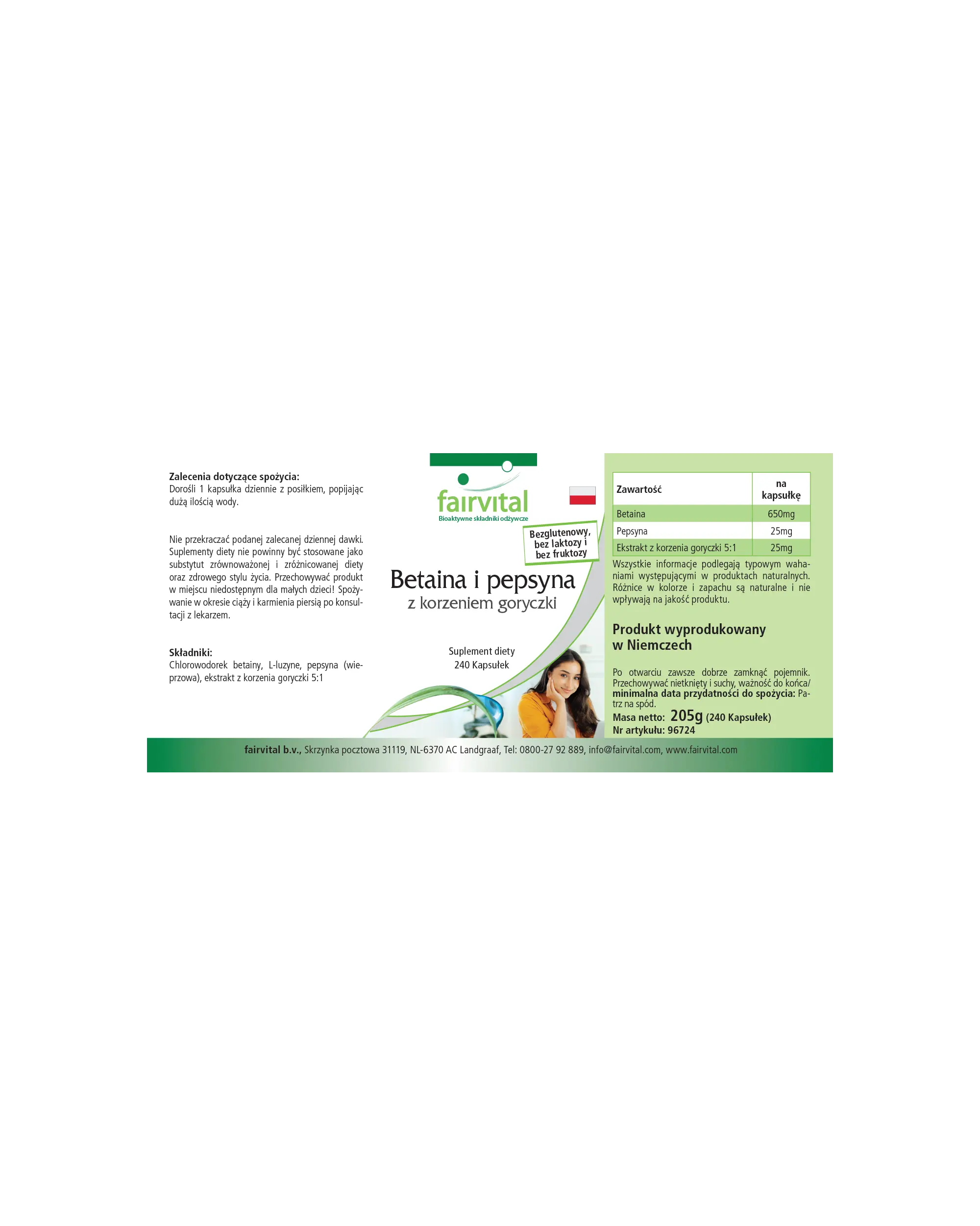 Betain & Pepsin mit Enzianwurzel - 240 Kapseln | Fairvital